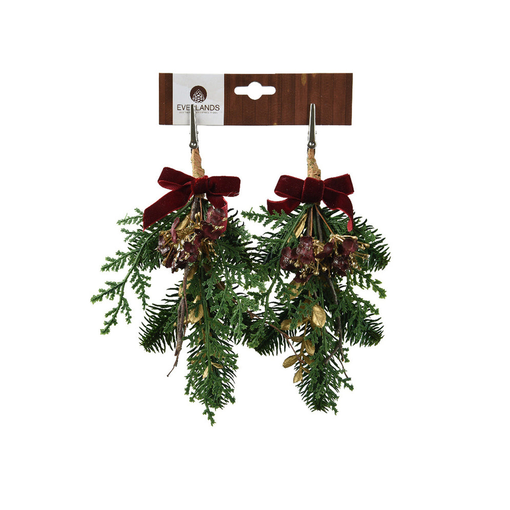 Kaemingk Velvet Bow Clip – Green With Gold Leaves (L.6 X W.10 X H.24Cm ...