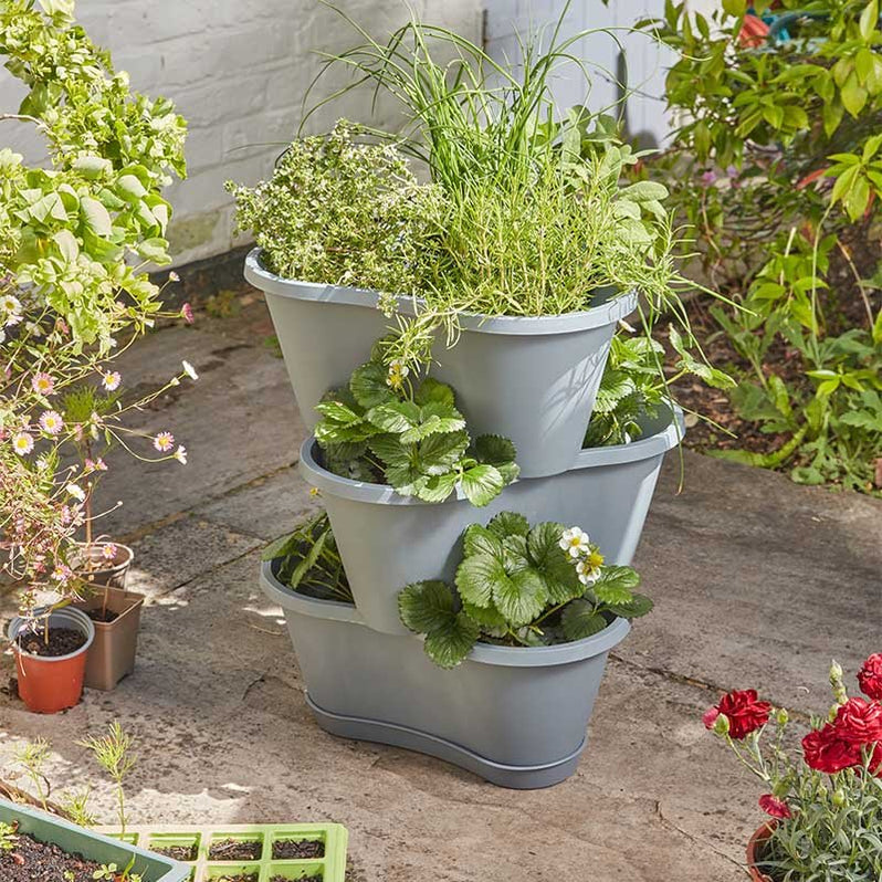Smart Garden 4 Stackable Planters - Slate — Carpenders Park Garden Centre